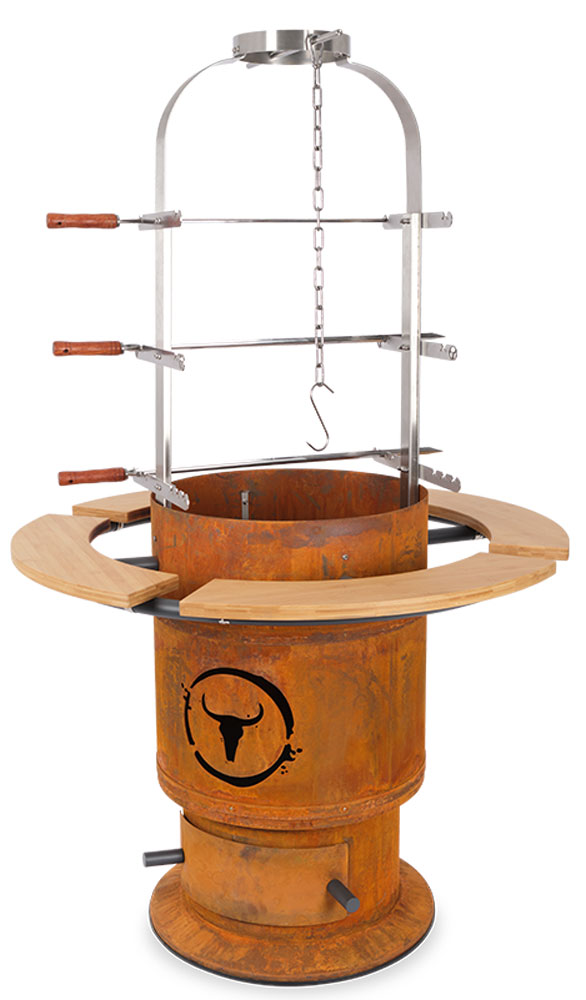 Moesta Bandit FirePlace mit Asado-Aufsatz + Bambus Ablage